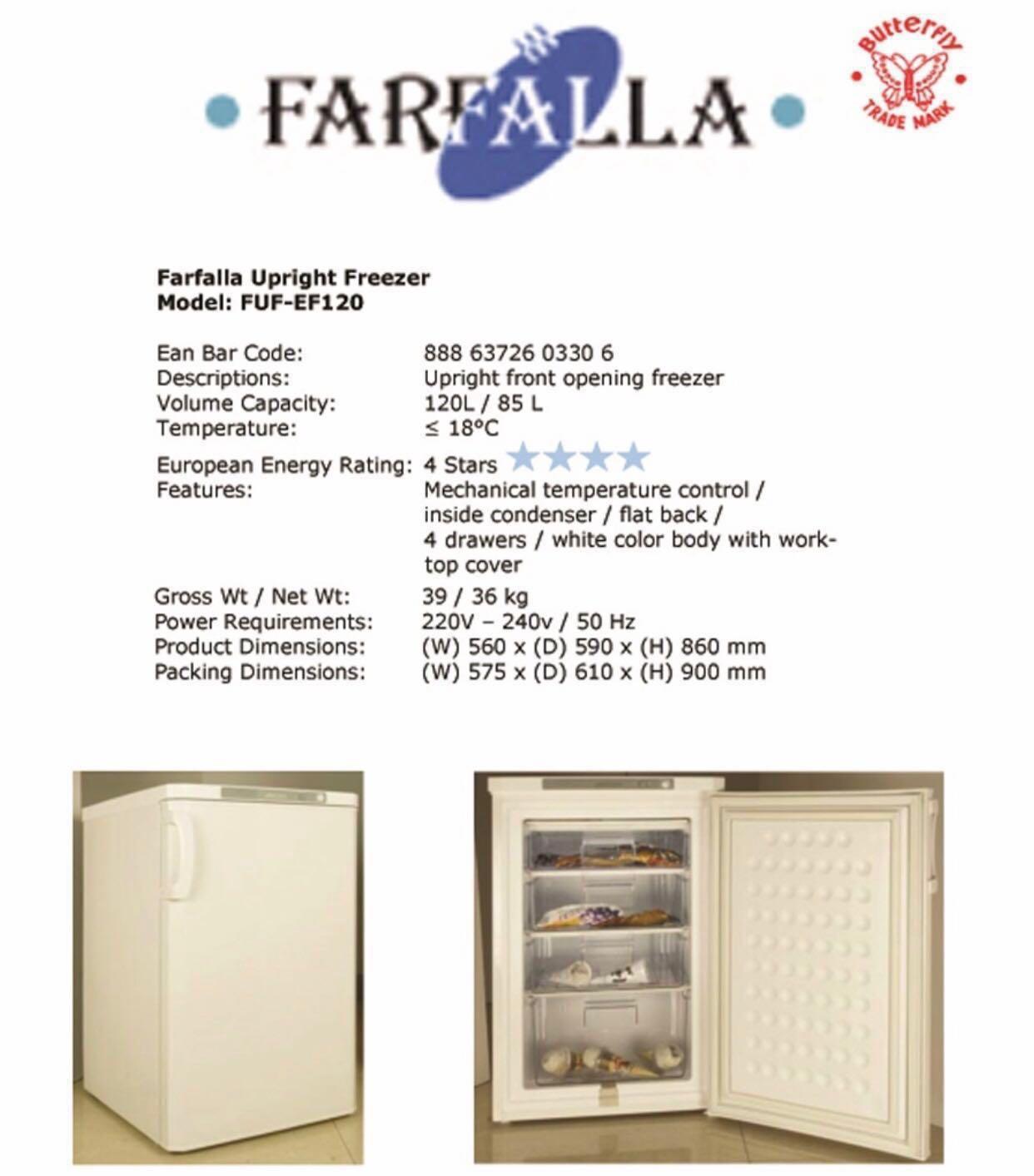 Farfalla Upright Freezer, TV & Home Appliances, Kitchen Appliances ...