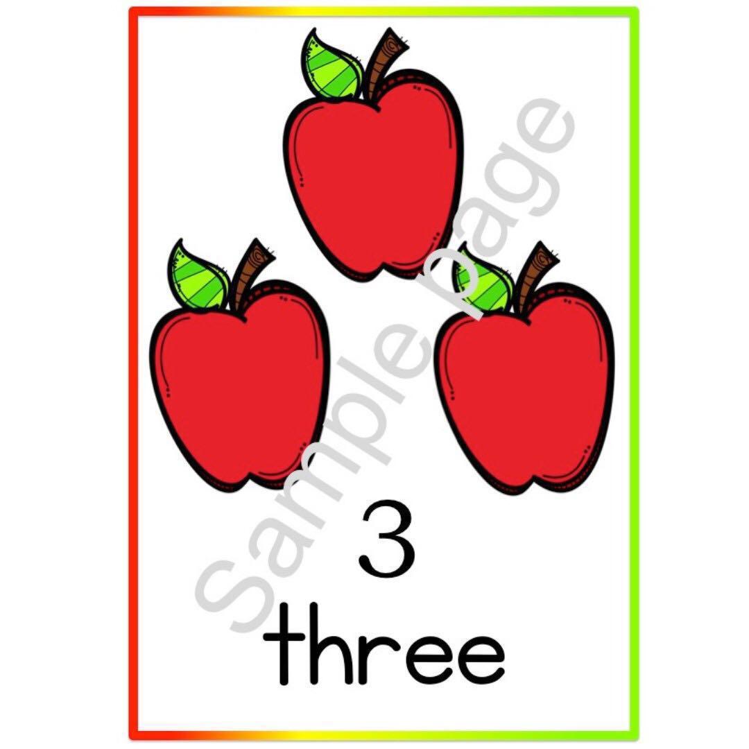 Red Apple Numbers 1-10 flashcards, Babies & Kids on Carousell