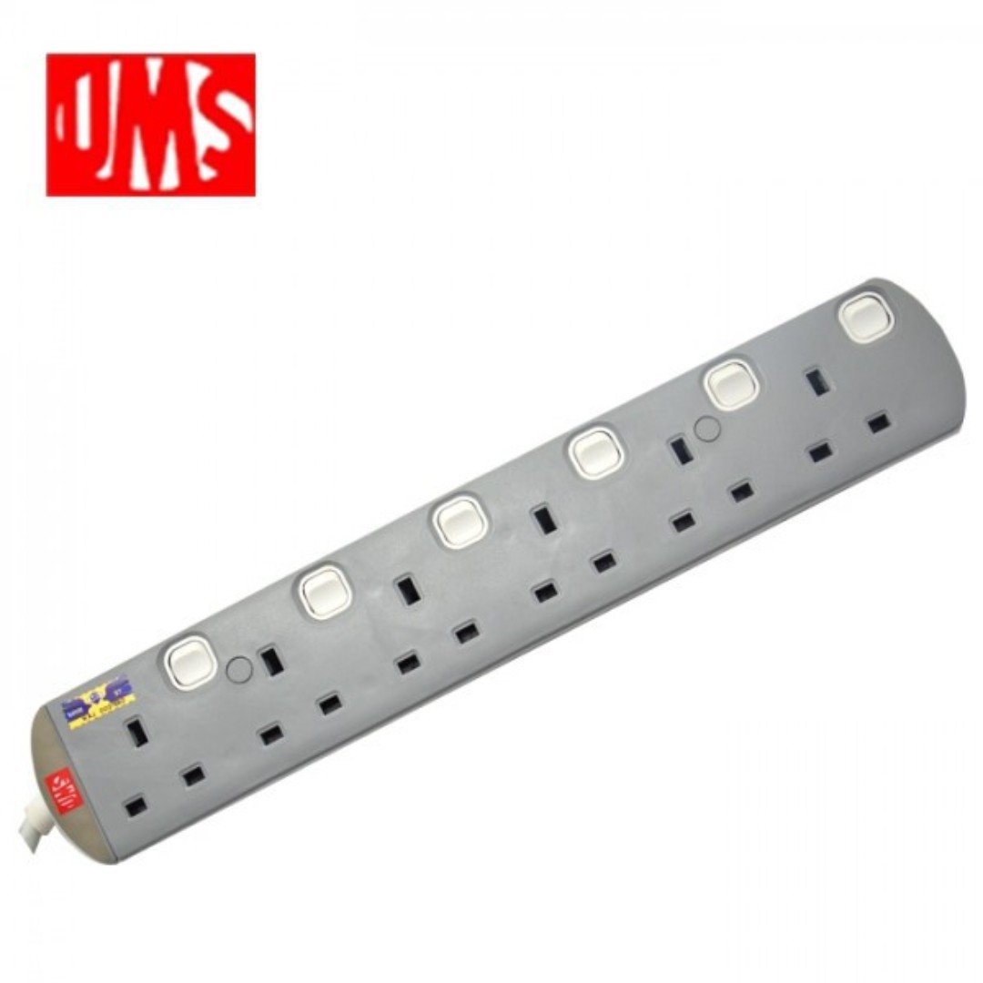UMS TRAILING SOCKET EXTENSION 6 Gangs with ON OFF Neon Light (SIRIM ...