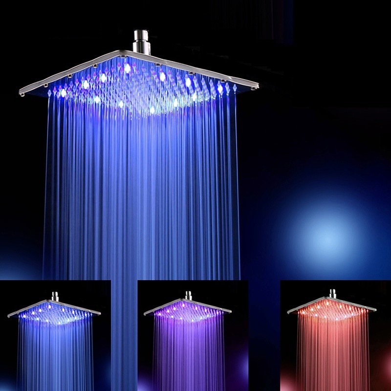 12 Inch Water Power Rainfall Led Shower Head 3 Colors Change Without ...