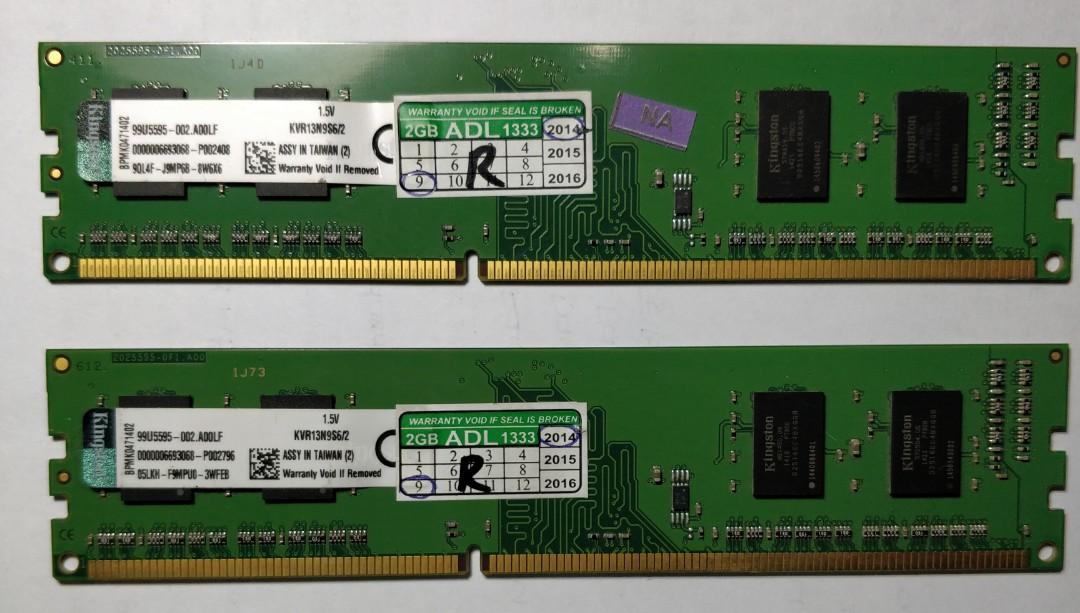 Kingston DDR3 KVR13N9S62 (2x2GB, 4GB total), Computers & Tech, Parts ...