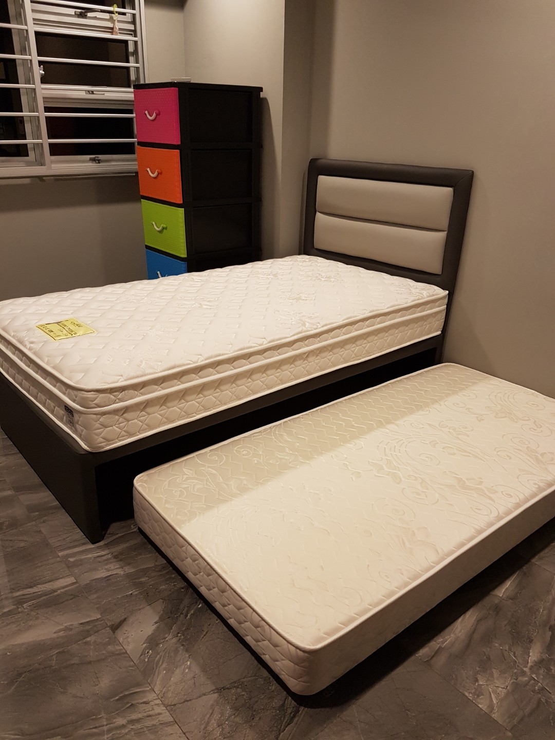 Super single and single pullout bed with bedframe, Furniture & Home ...