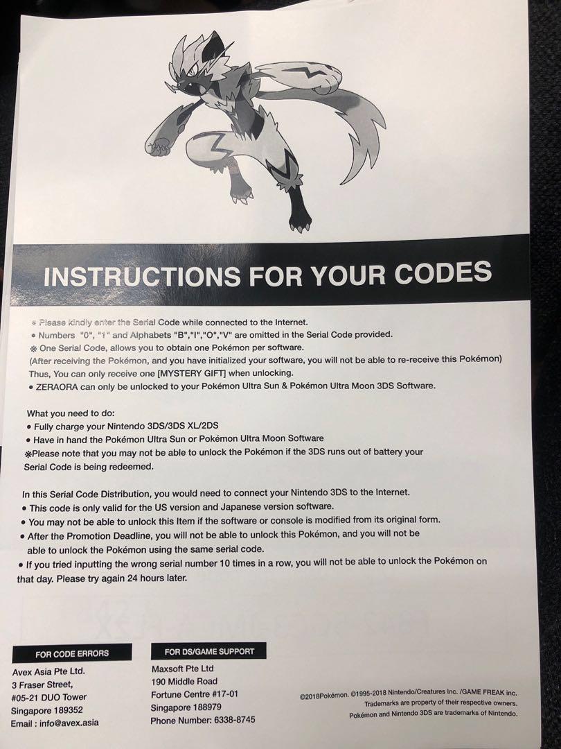 Zeraora Pokemon Code for Ultra Sun & Ultra Moon Only, Video Gaming ...