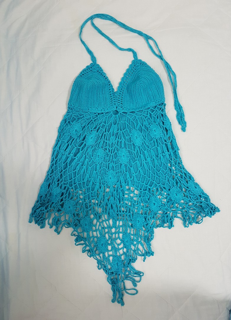 (Brand New) Sexy Knit Wear - Blue, Deep V Low Cut, Halter Neck, Bare ...