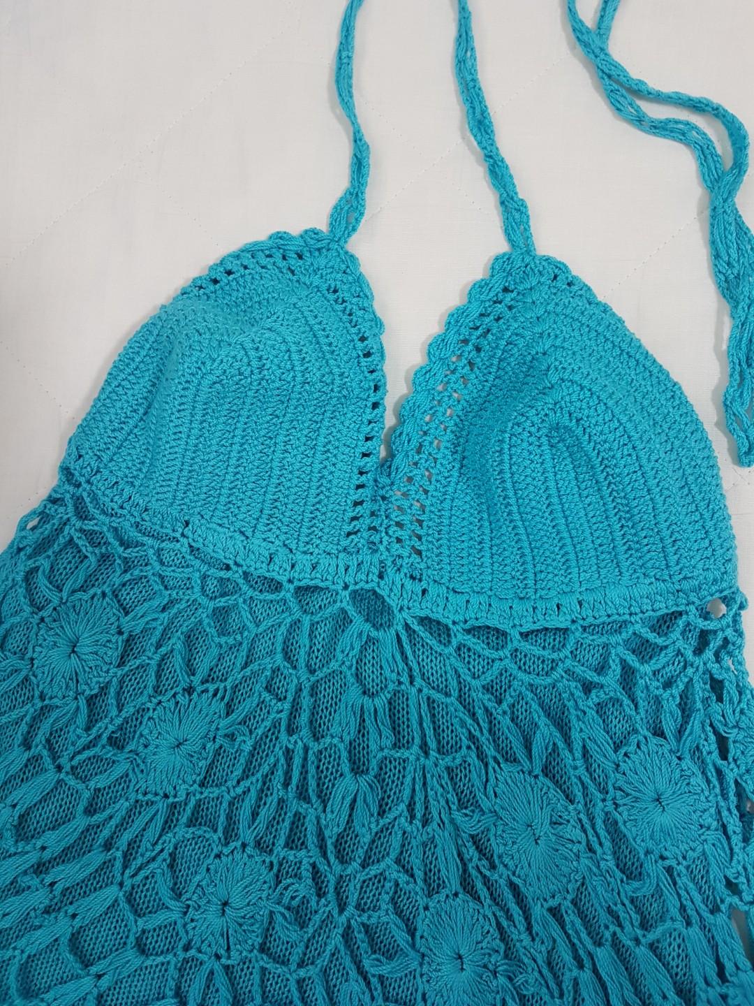 (Brand New) Sexy Knit Wear - Blue, Deep V Low Cut, Halter Neck, Bare ...