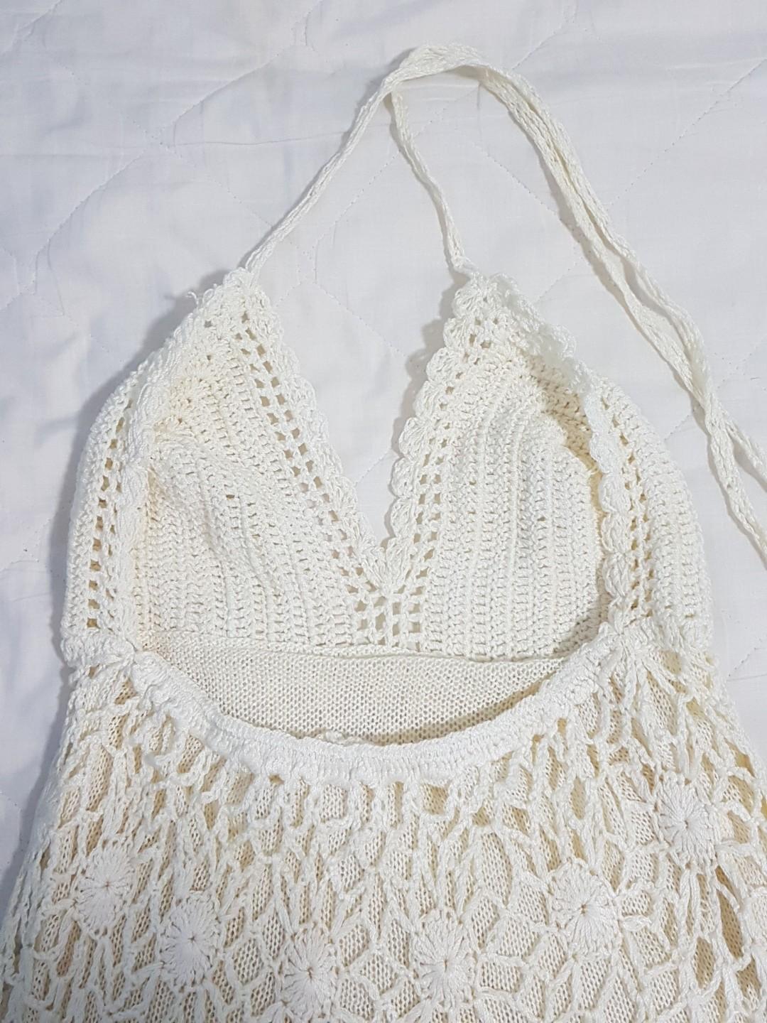 (Brand New) Sexy Knit Wear - White Deep V Low Cut, Halter Neck, Bare ...