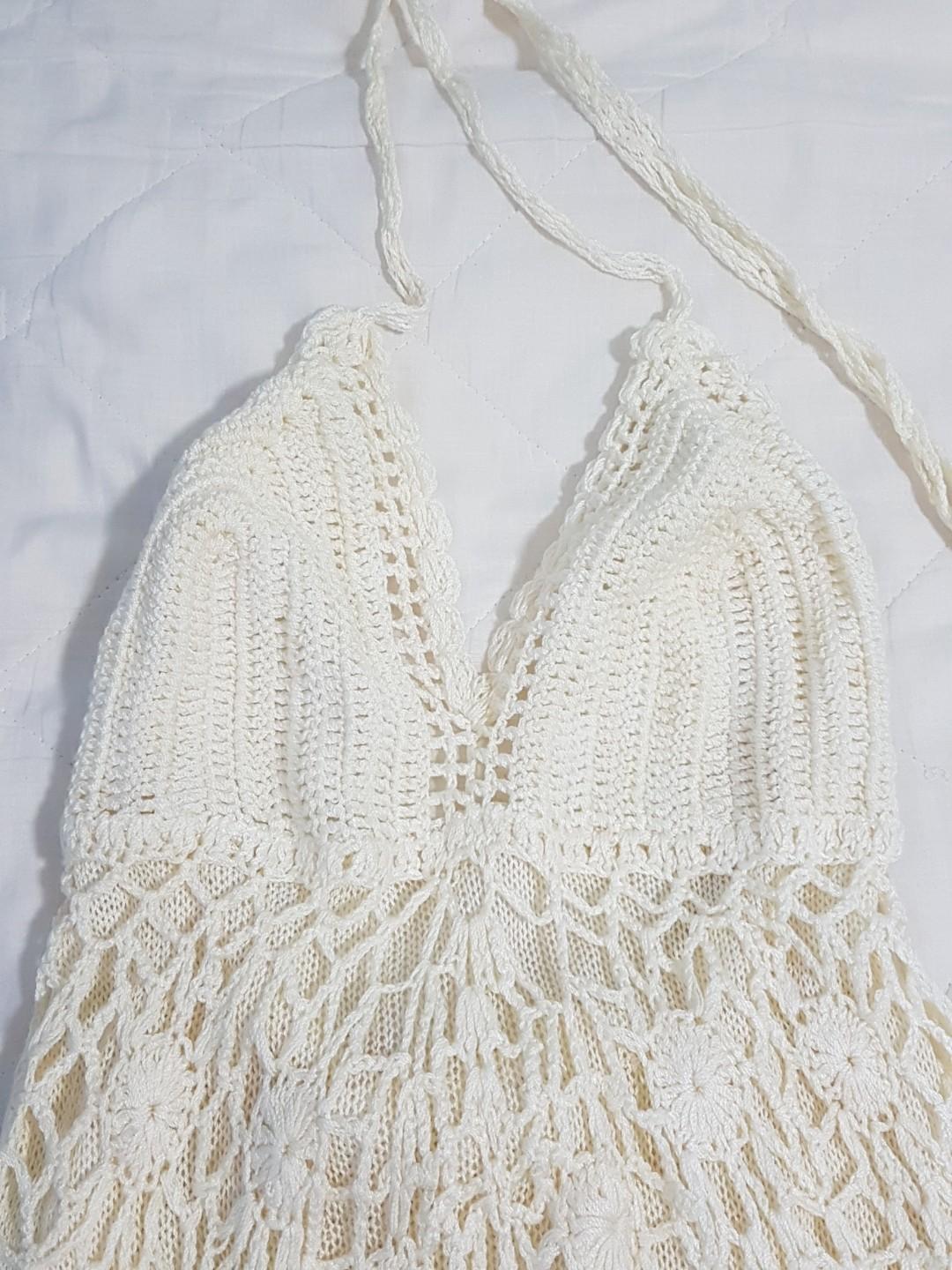 (Brand New) Sexy Knit Wear - White Deep V Low Cut, Halter Neck, Bare ...