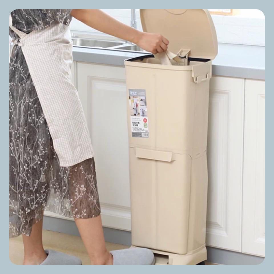 日式厨房雙層垃圾桶 Japanese Style Kitchen Double-Deck Trash Bin, 傢俬＆家居, 家居清潔及護理 ...
