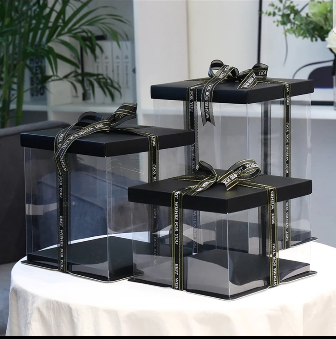 10, 12, 14, 16 inch Black transparent cake box, ready stock, Furniture ...