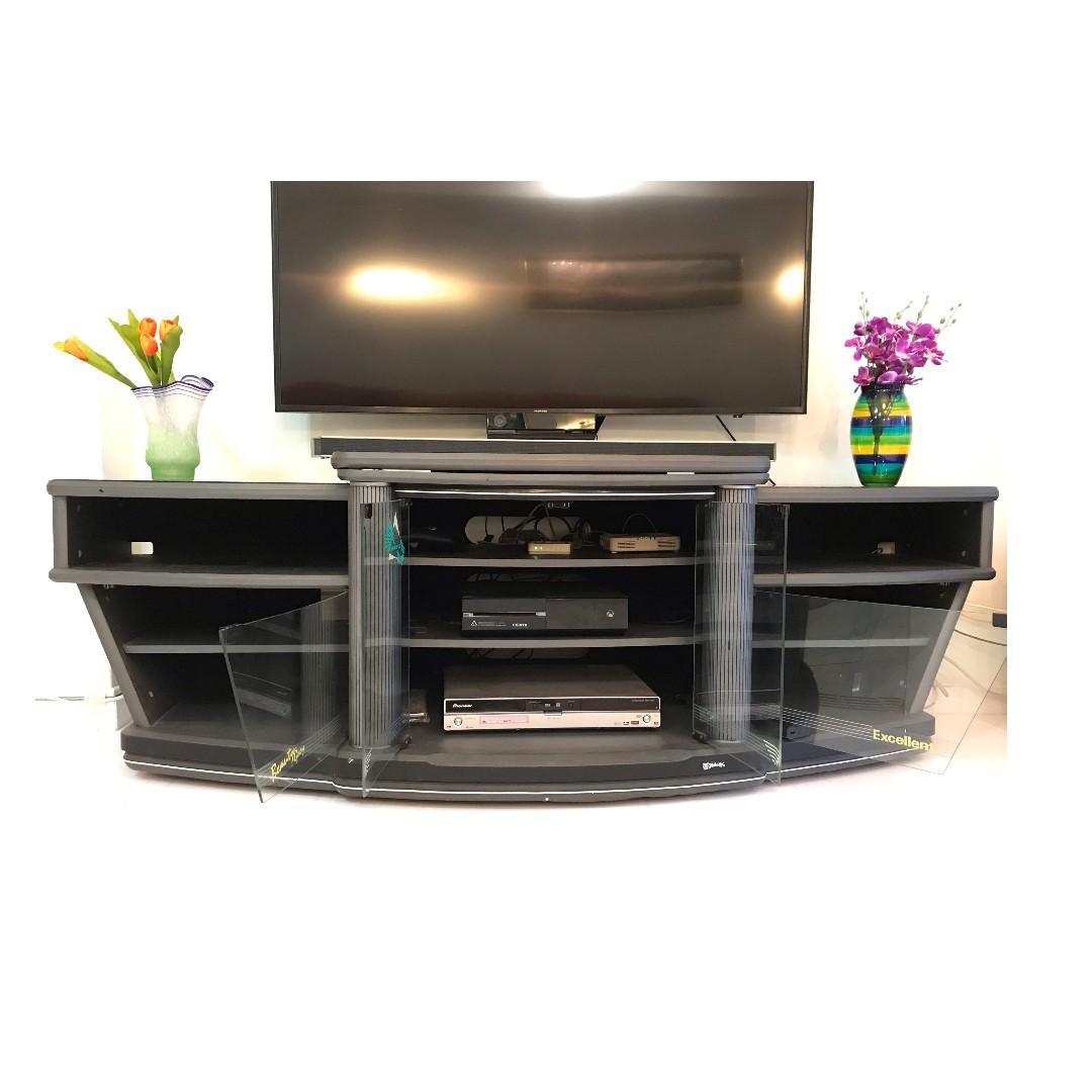 TV Console - Movable, 9 compartments with glass doors, rotating top ...