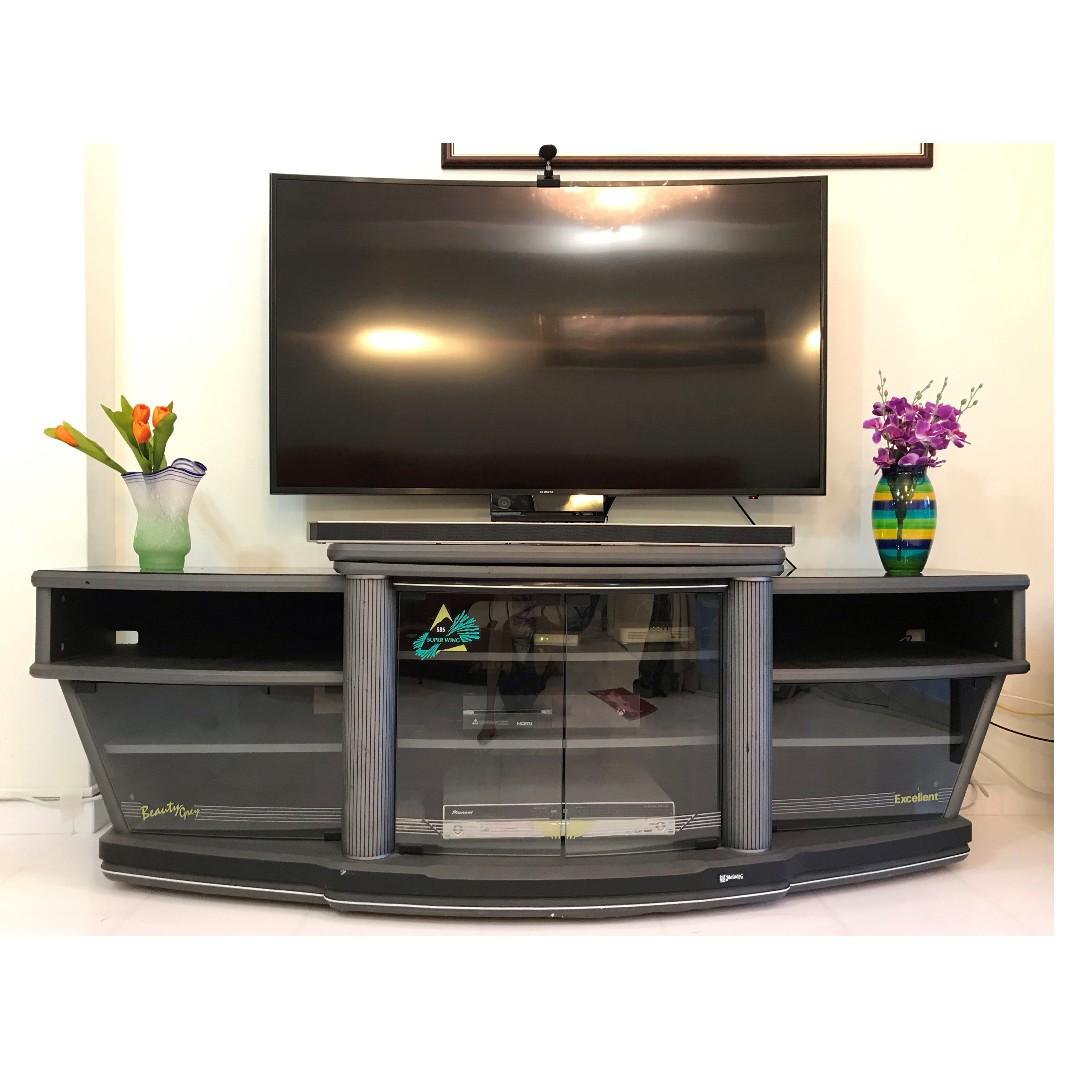 TV Console - Movable, 9 compartments with glass doors, rotating top ...