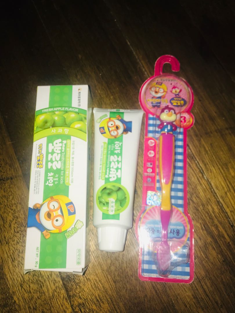 Authentic Pororo Toothpaste and Tooth brush from Korea, Babies & Kids ...