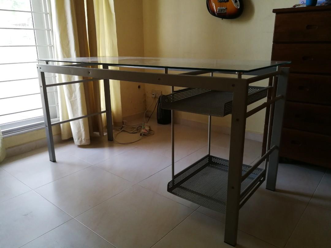 L-shaped glass study table with drawers, Furniture & Home Living ...