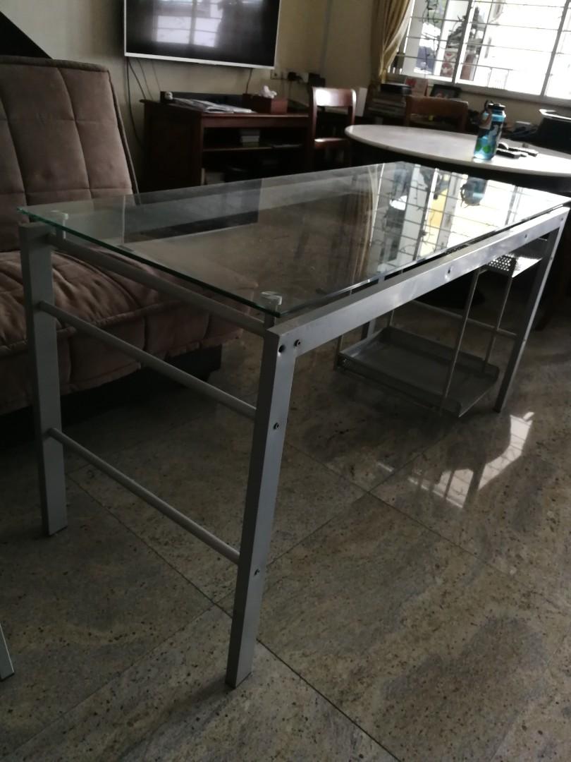 L-shaped glass study table with drawers, Furniture & Home Living ...