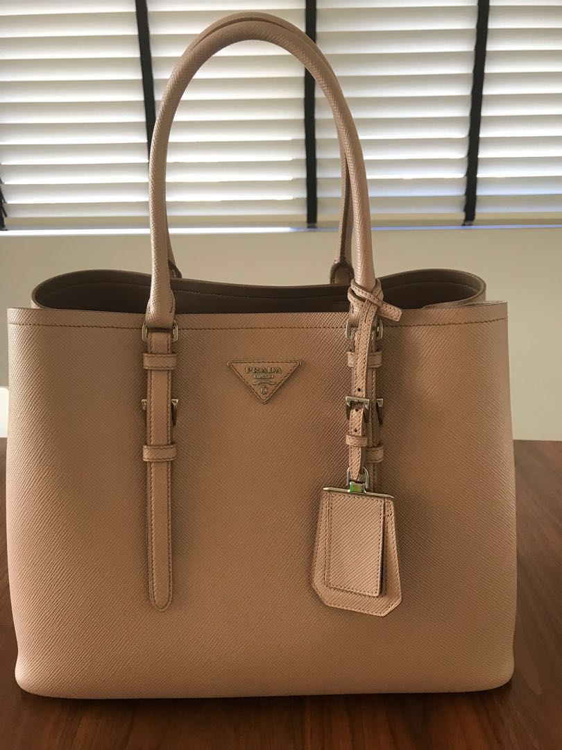 Prada Saffiano Double Bag (dusty Pink/Cammeo) , Women's Fashion, Bags & Wallets, Cross-body Bags ...