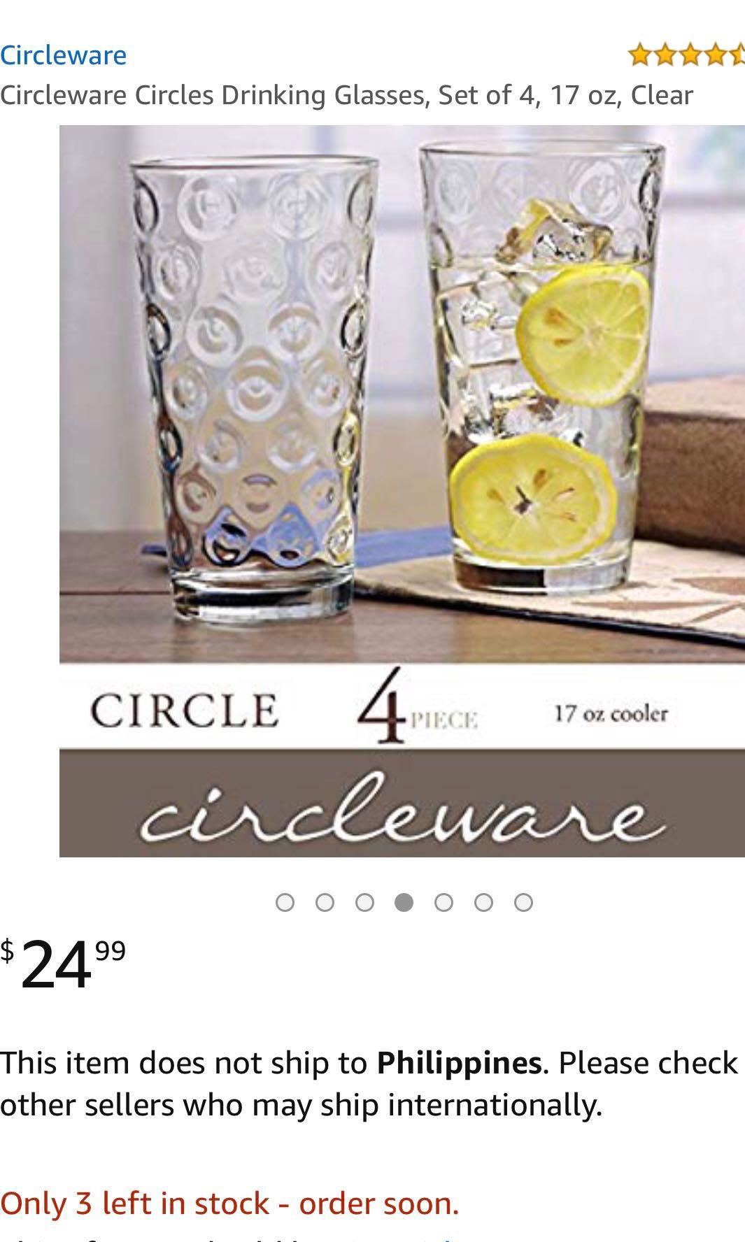 Authentic Circleware Drinking Glasses, Set of 4, 17 oz, Clear ...