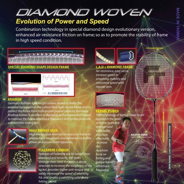 #CNY888 Fleet Diamond Woven badminton racket, Sports Equipment, Sports ...