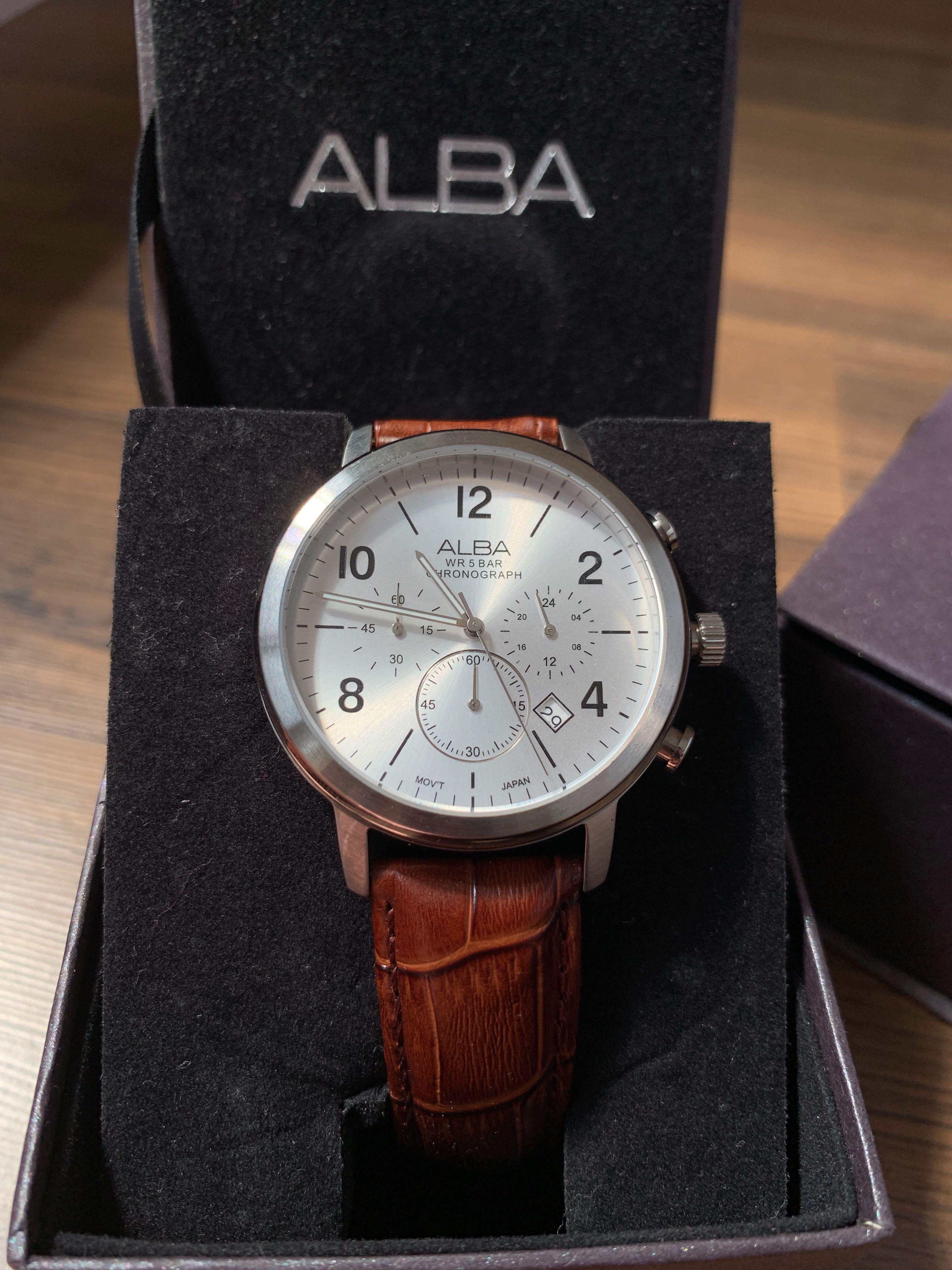 Genuine Seiko Alba Leather Chronograph Watch, Luxury, Watches on Carousell