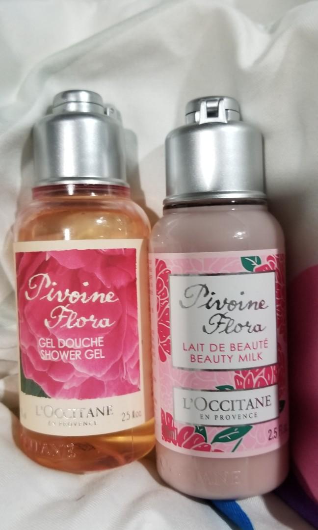 Loccitane peony shower gel n body milk set 75ml each, Beauty & Personal Care, Bath & Body, Body ...