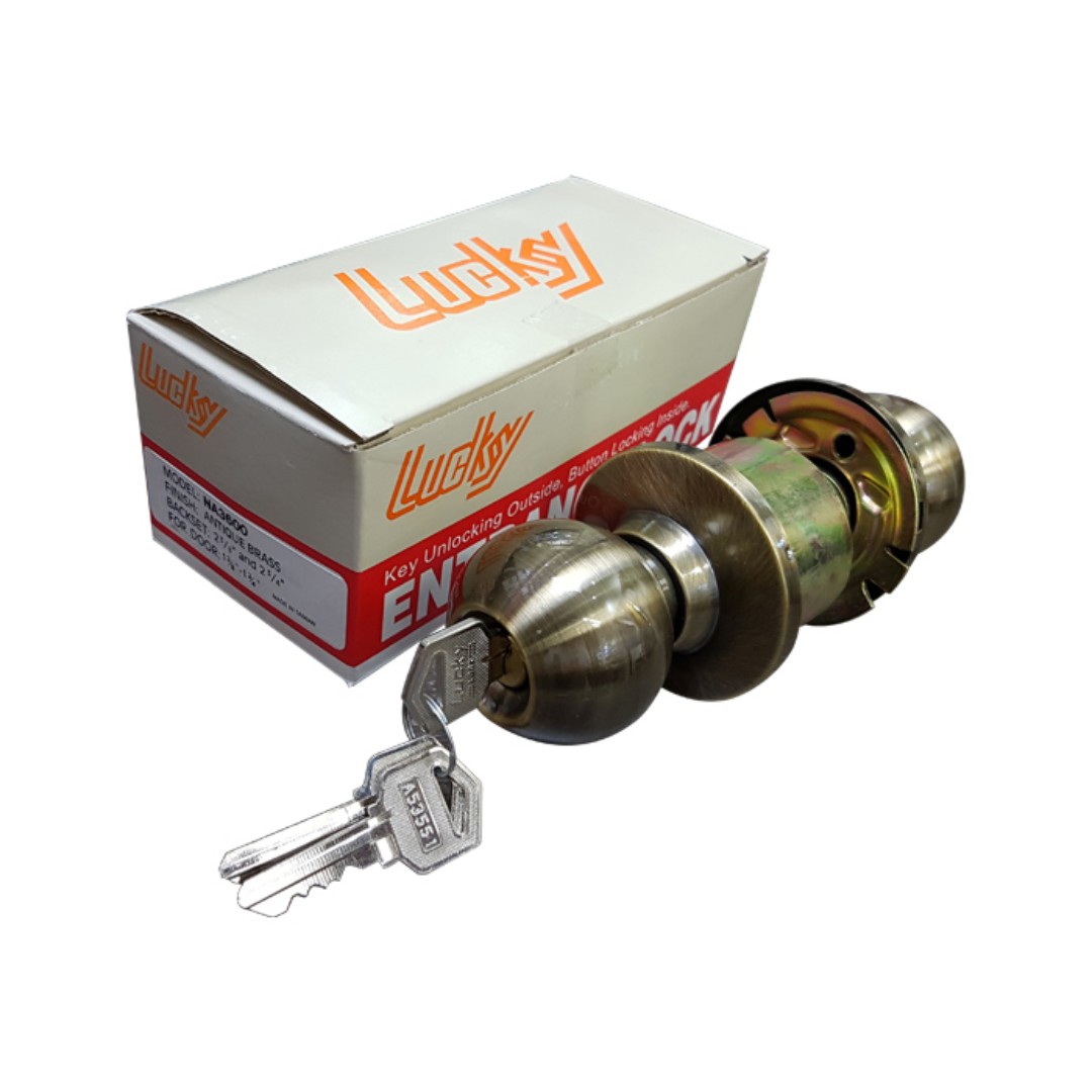 LUCKY Cylindrical Bedroom Door Lock, Everything Else on Carousell