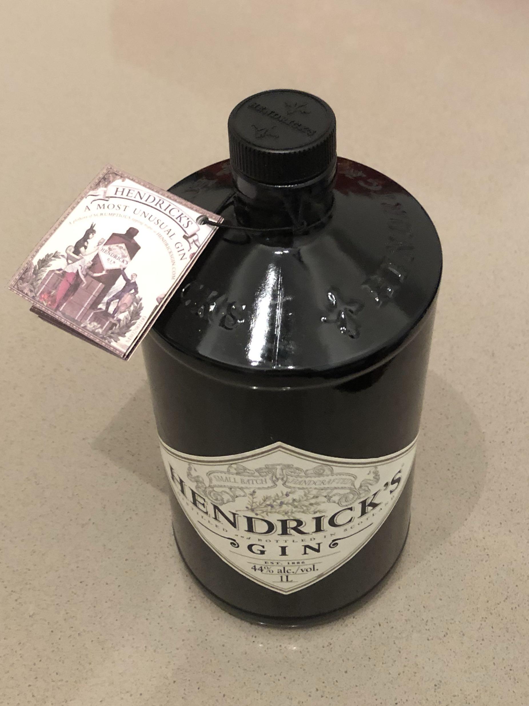 Empty Hendrick’s Gin Bottle (1 Litre) with Cap, Food & Drinks ...