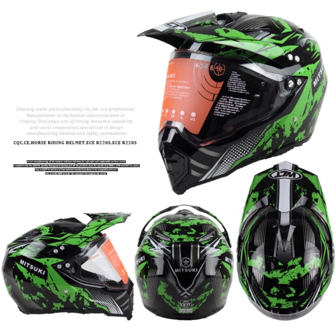 Green with Black Designs Full Face Adventure Dual Sports Motorcycle ...