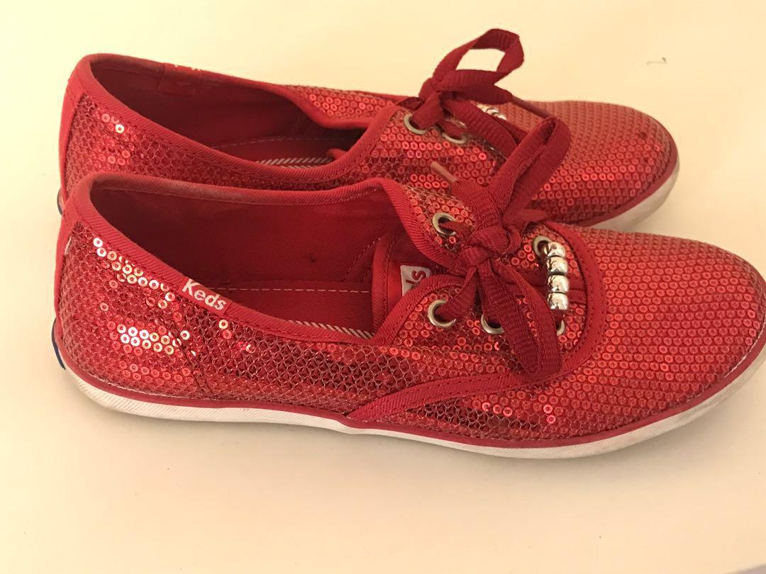 KEDS Red Sequin Sneakers, Babies & Kids, Babies & Kids Fashion on Carousell