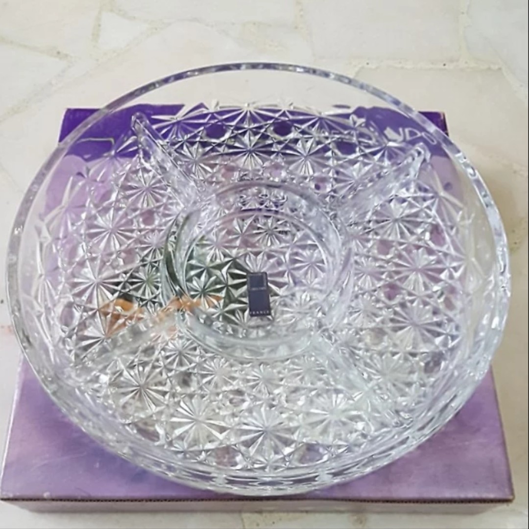 2 Pieces Crystal/Cut Glass Made in France 5 Compartment Hors D Oeuvre ...