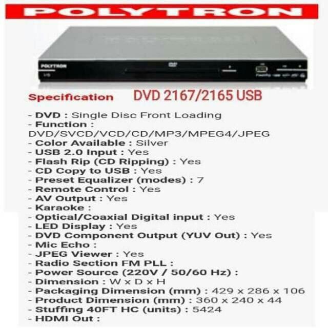 Polytron dvd player 2165(G) pemutar disc vcd usb, Elektronik, TV ...