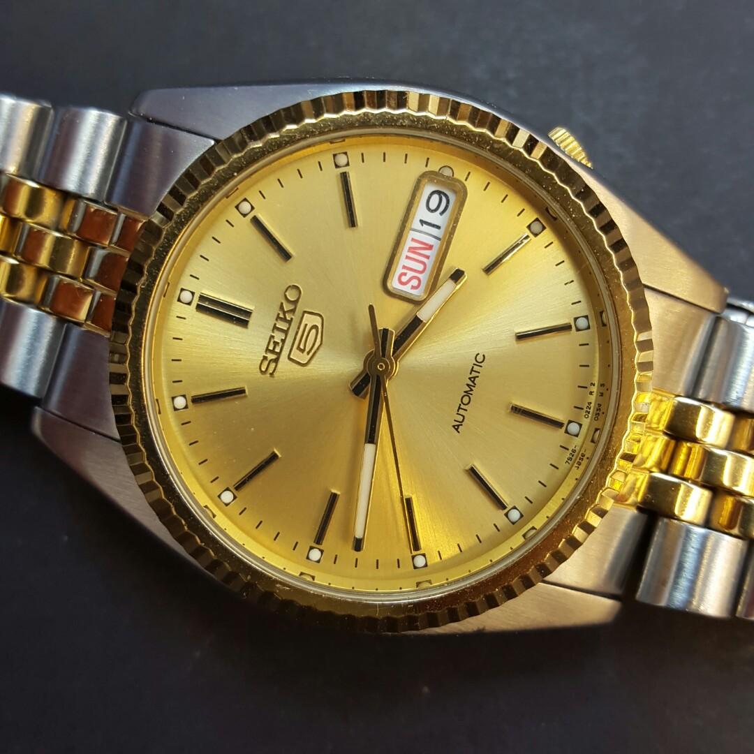 Seiko 5 Day-date Two-tone Automatic Watch 7S26-3110, Men's Fashion, Watches & Accessories ...