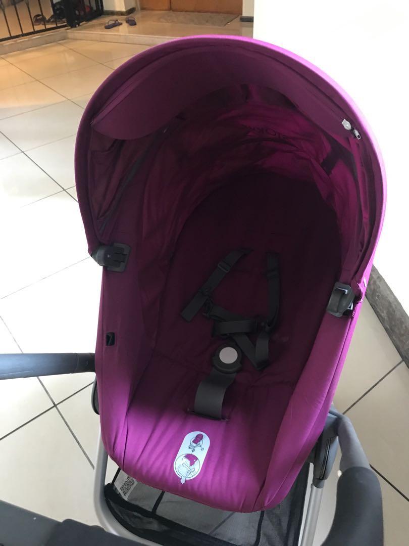 Stokke scoot lightweight stroller with bright purple carrycot and rain ...