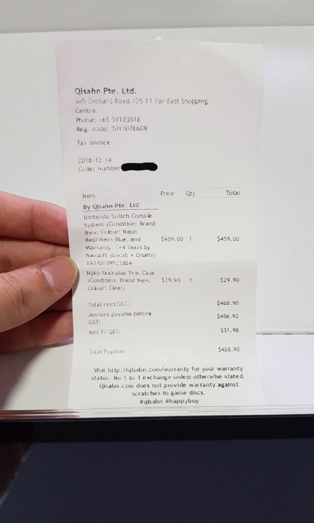 VERY NEW 1 Month Old Nintendo Switch with Genuine Receipt Attached ...
