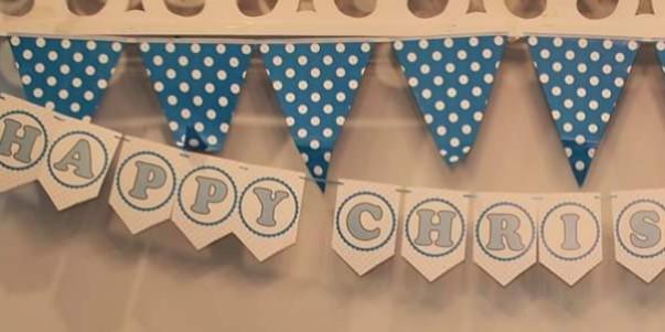 Christening Baptism Banner and Blue Polka Dots Banderitas, Hobbies ...