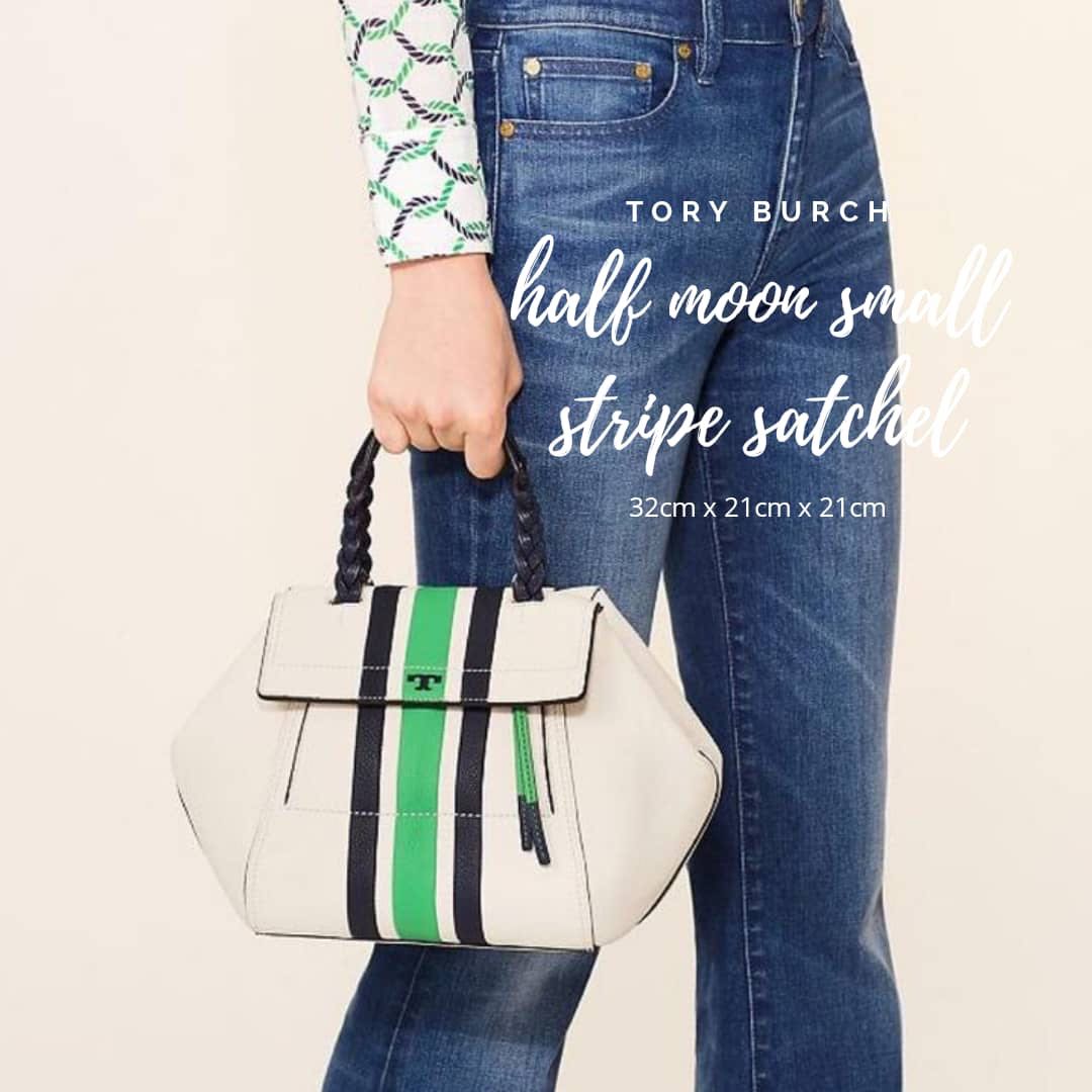 Tory Burch Half Moon Small Stripe Satchel, Women's Fashion, Bags ...