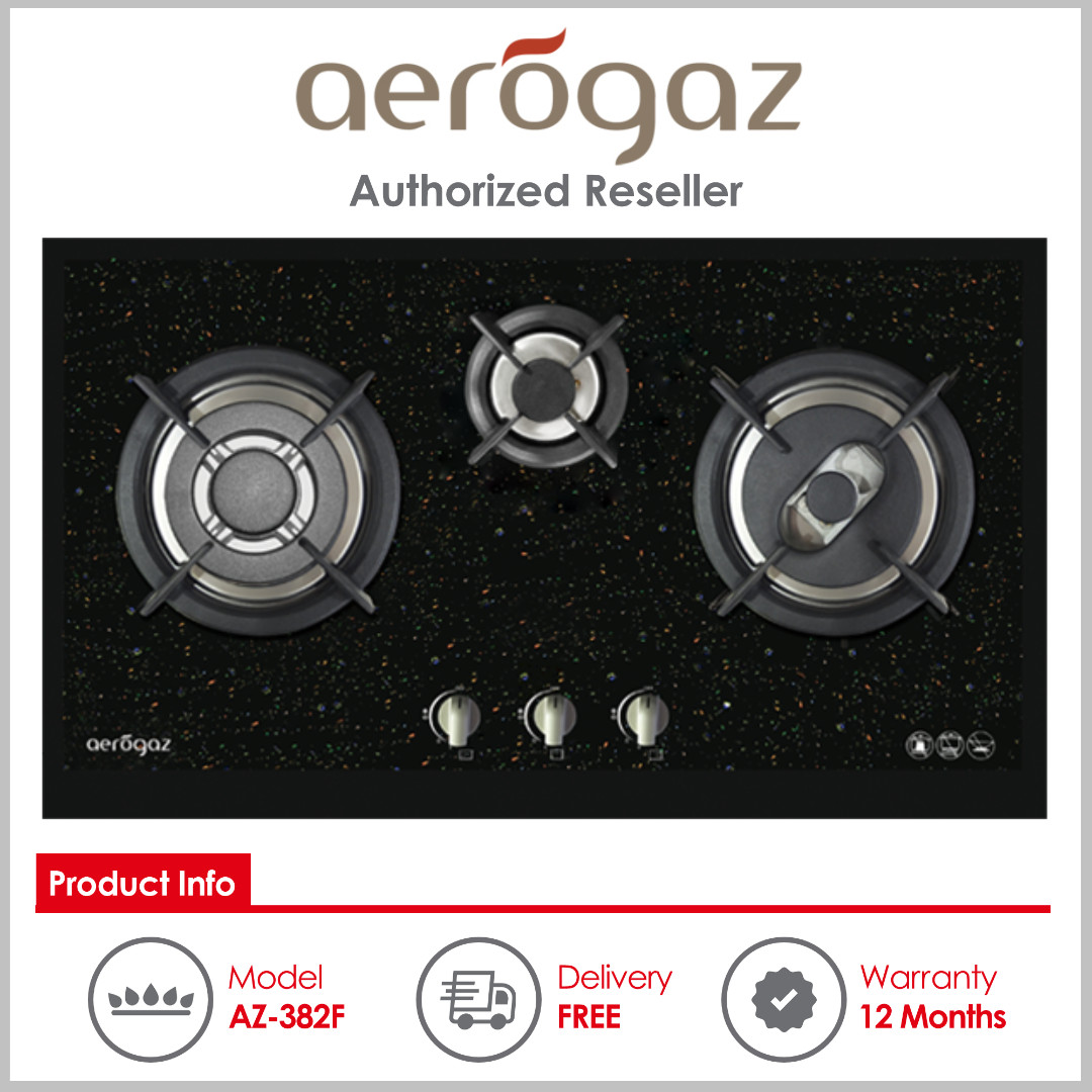 Aerogaz ( AZ-382F ) 3 Burner Built-In Gas Hob with Tempered Glass Top, TV & Home Appliances ...