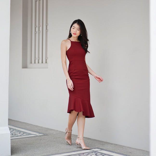Mikayla Patty Mermaid Dress in Burgundy, Women's Fashion, Dresses & Sets, Dresses on Carousell