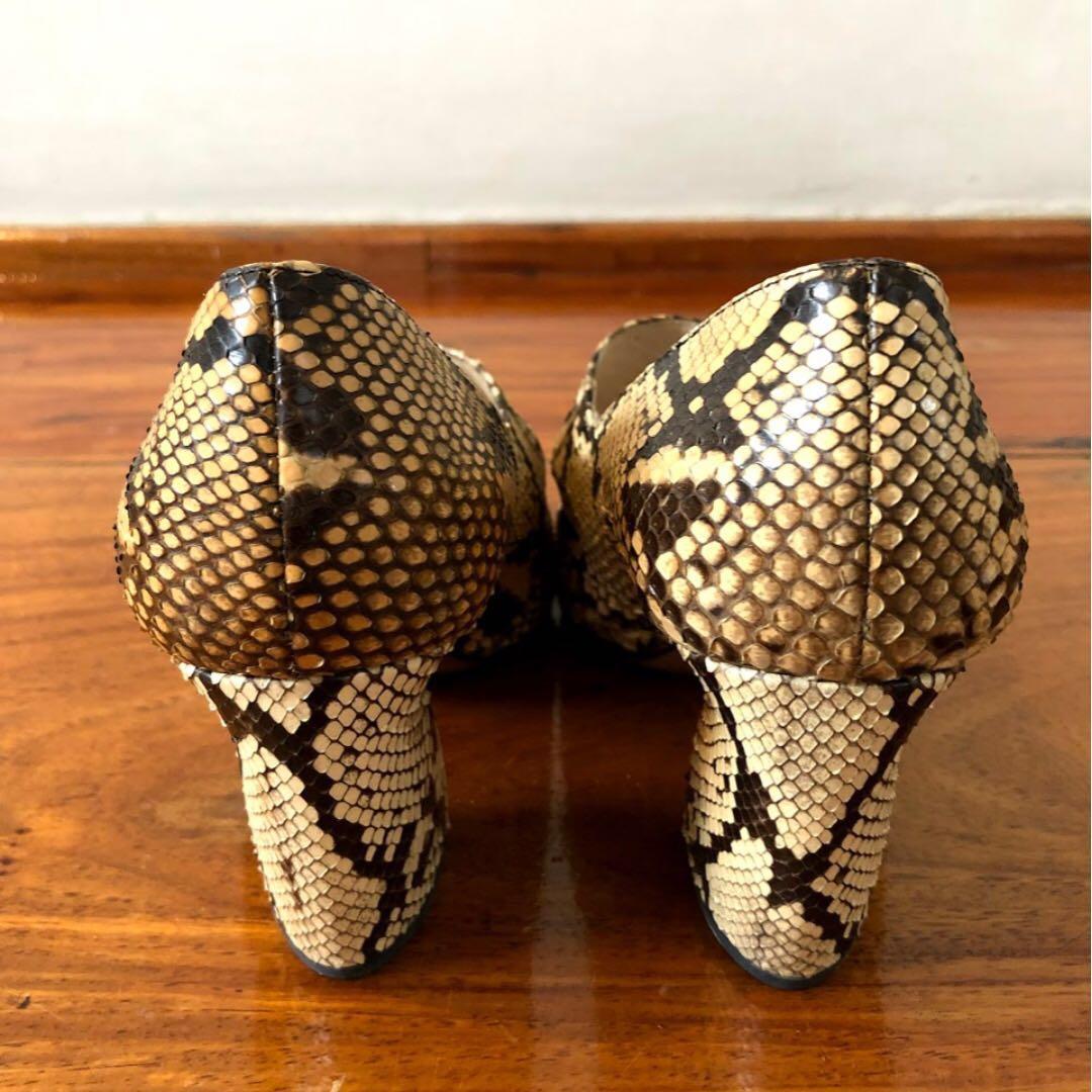 Prada Snake Skin with Strap and Button Open Pumps with Heels, Women's ...