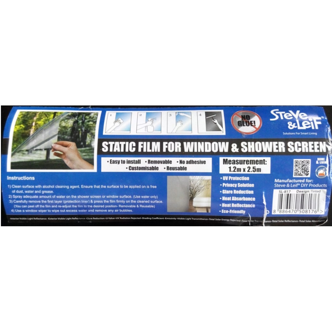 Black Steve & Leif Static Film for Window And Shower Screen, Furniture ...