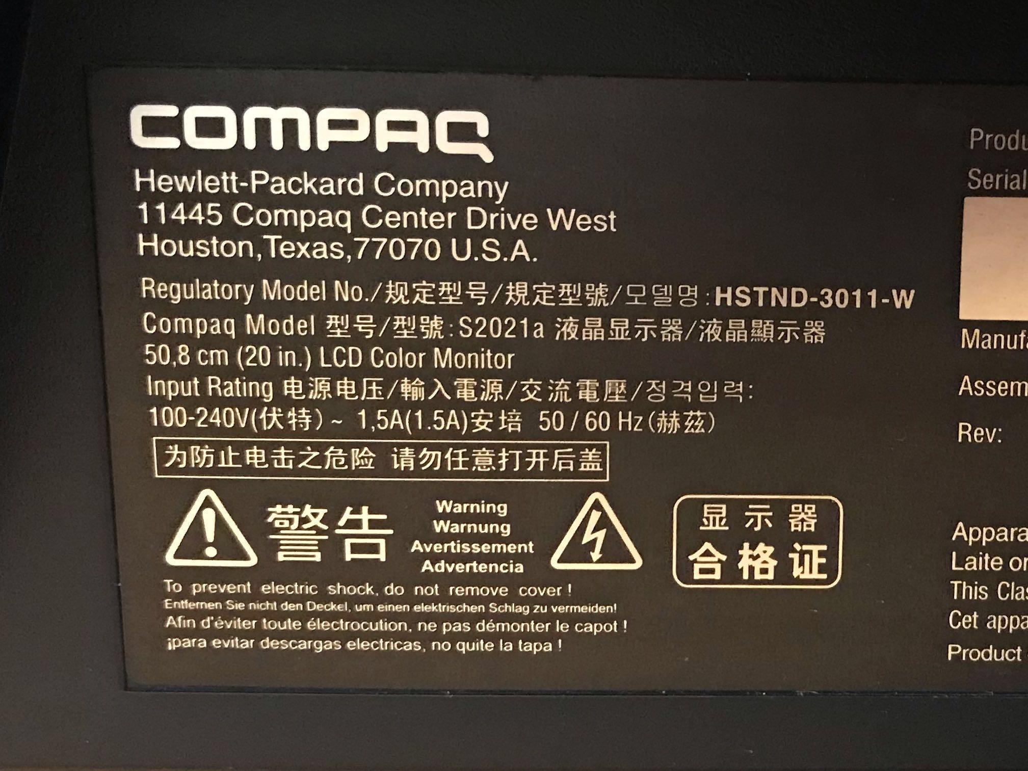 Compaq S2021a 20” monitor, Computers & Tech, Parts & Accessories ...