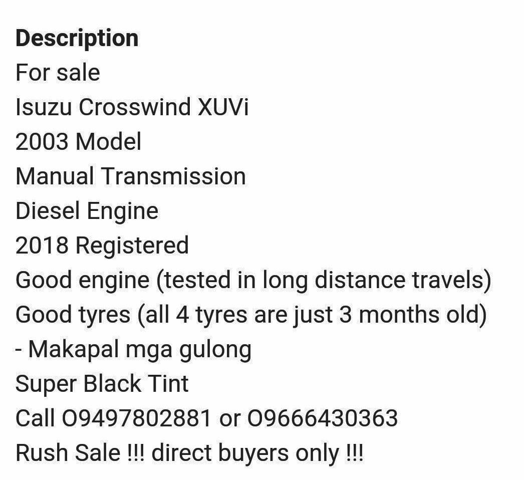 Isuzu Crosswind SUVI 2003, Cars for Sale on Carousell
