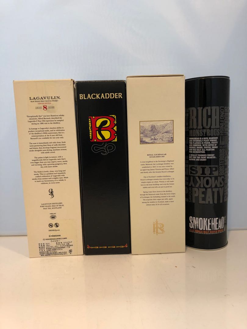 Lagavulin, Blackadder,Royal Lochnagar,Smokehead 共4個紅酒吉盒, 嘢食 & 嘢飲, 飲料 ...