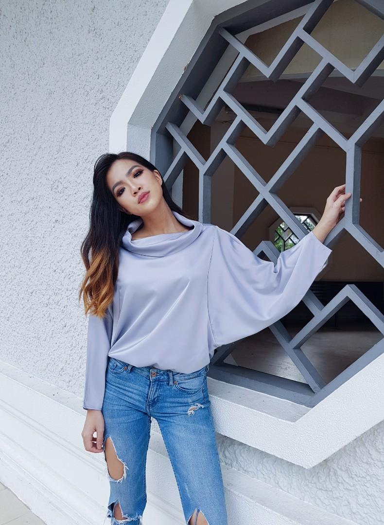 Ortessa Oversized Satin Top (CNY SERIES), Women's Fashion, Tops ...