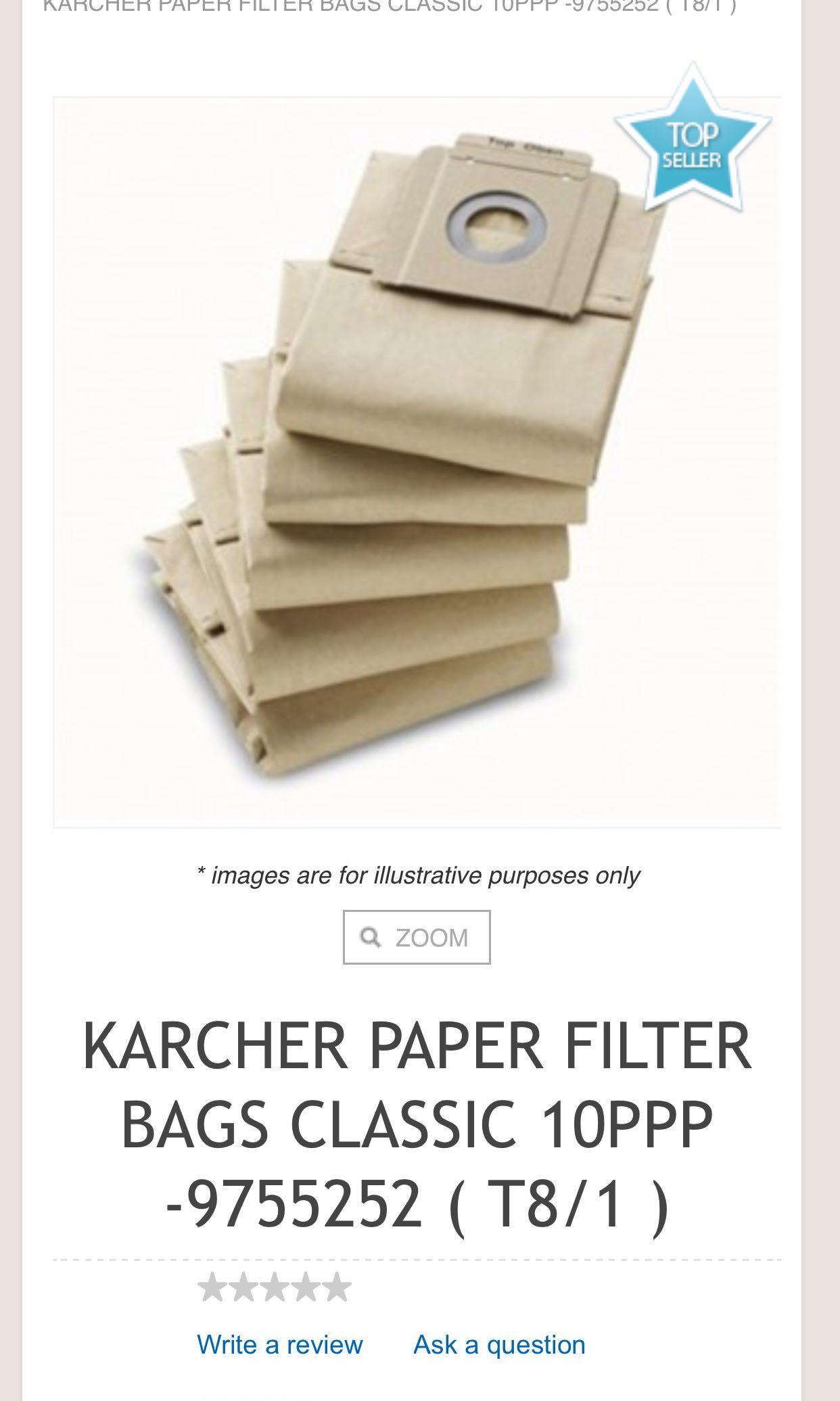 KARCHER PAPER FILTER BAGS, Furniture & Home Living, Cleaning & Homecare ...