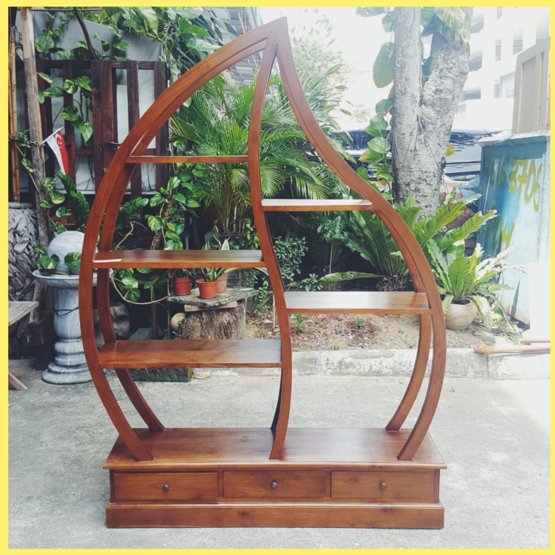 Teak Open Leaf Shaped Display Shelf / Book Rack, Furniture & Home ...