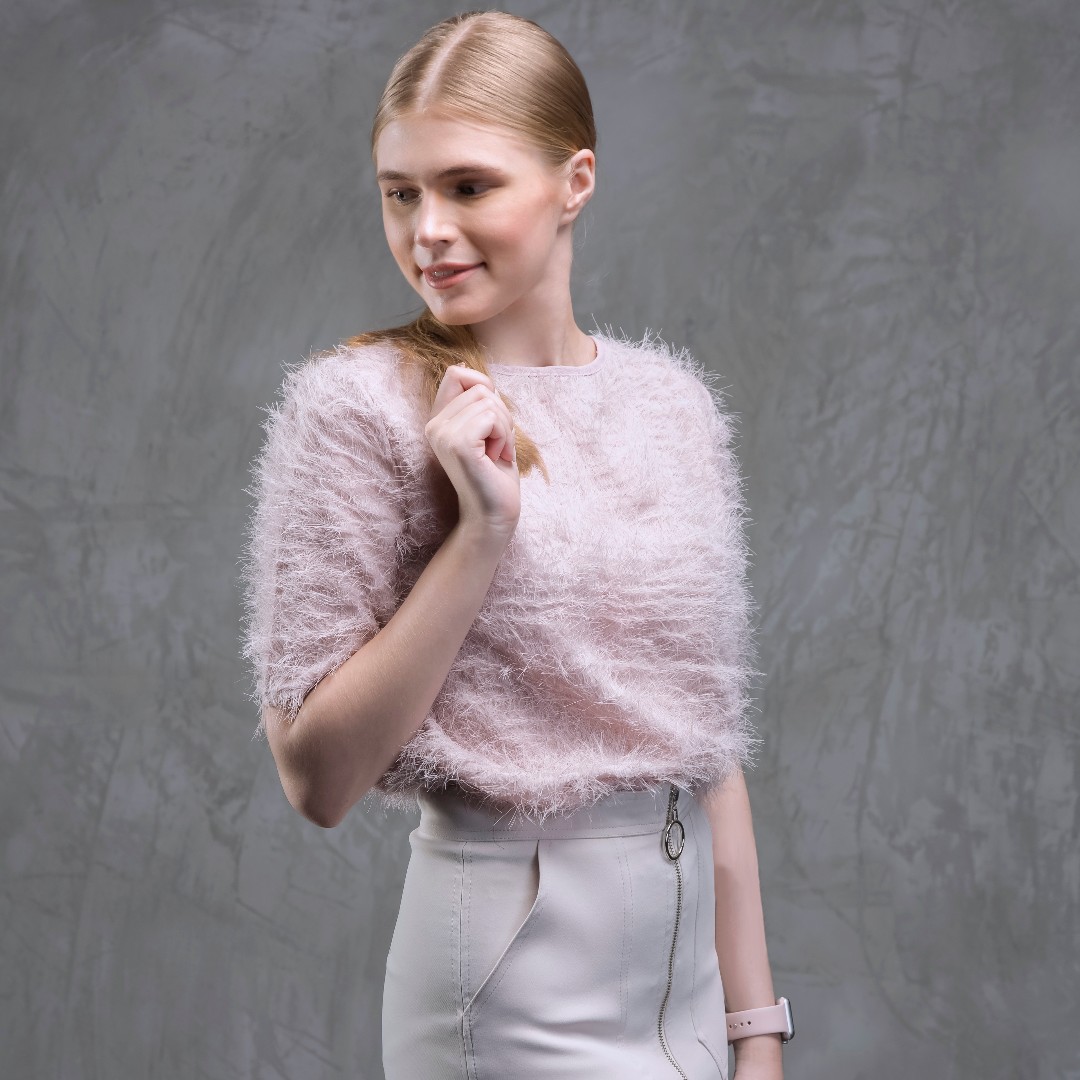 TEXTURED FURRY TOP, Women's Fashion, Tops, Blouses on Carousell