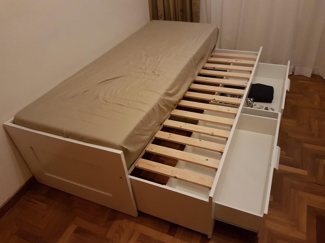 Single (expandable to double) bed with mattress and storage, Furniture ...
