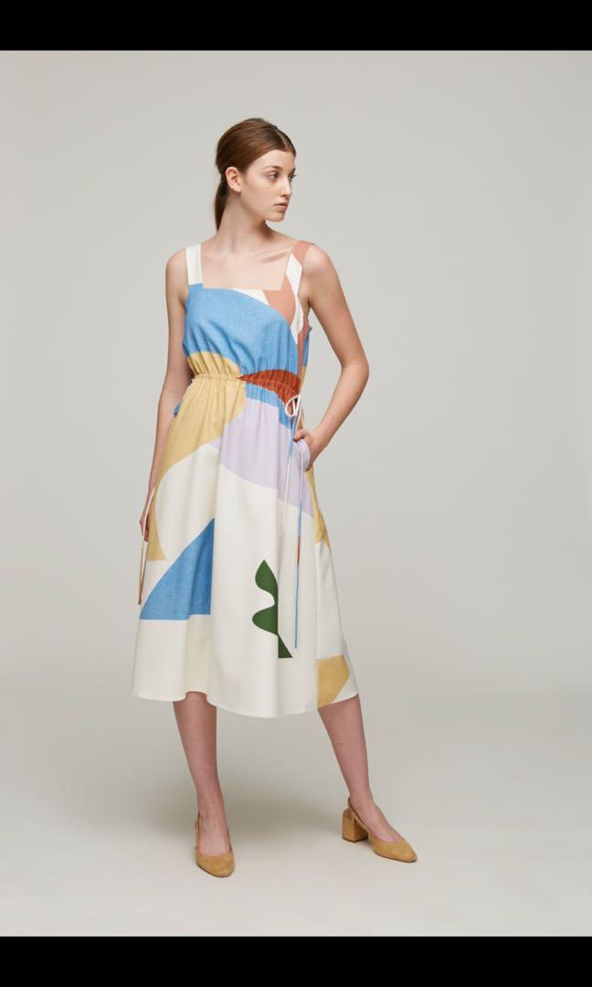 OSN Road Map Square-Neck Midi Dress, Women's Fashion, Tops, Sleeveless ...