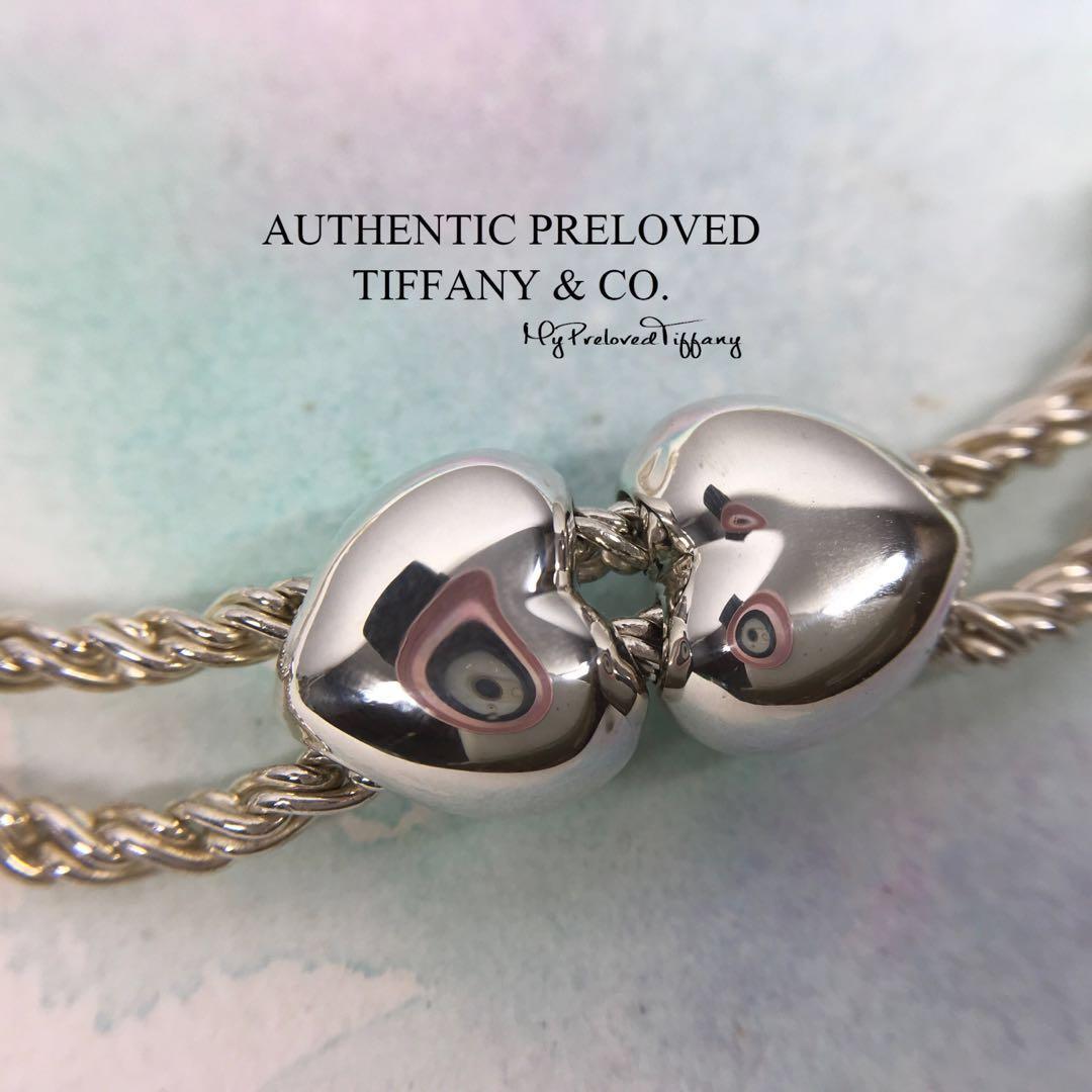 Vintage Authentic Tiffany & Co. Sliding Double Heart Rope Slider Silver ...