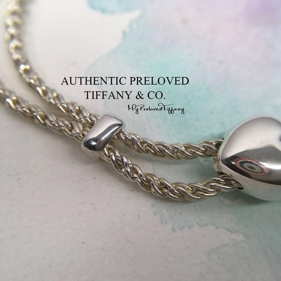 Vintage Authentic Tiffany & Co. Sliding Double Heart Rope Slider Silver ...