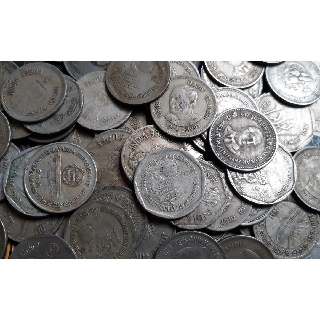 100 COINS LOT - 1 RUPEE MIXED YEARS / VARIETIES COMMEMORATIVE COIN - INDIA, Hobbies & Toys ...